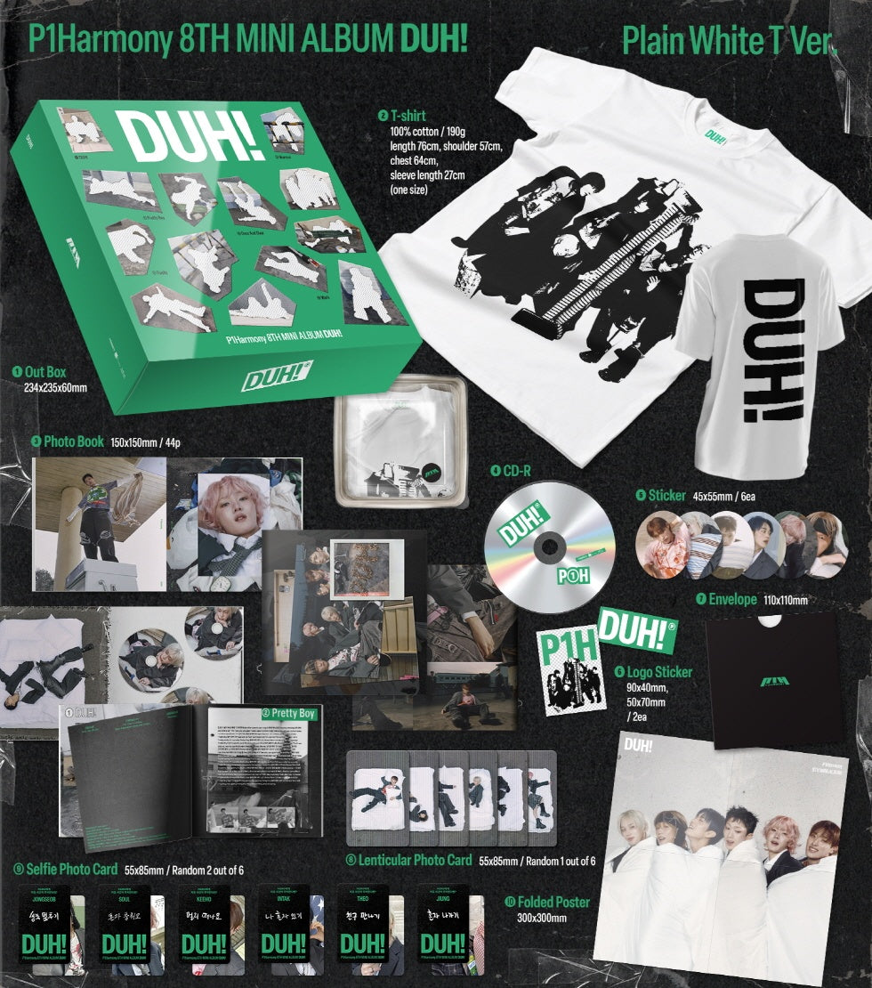 P1HARMONY - [DUH!] 8th Mini Album LIMITED Edition PLAIN WHITE T Versio ...