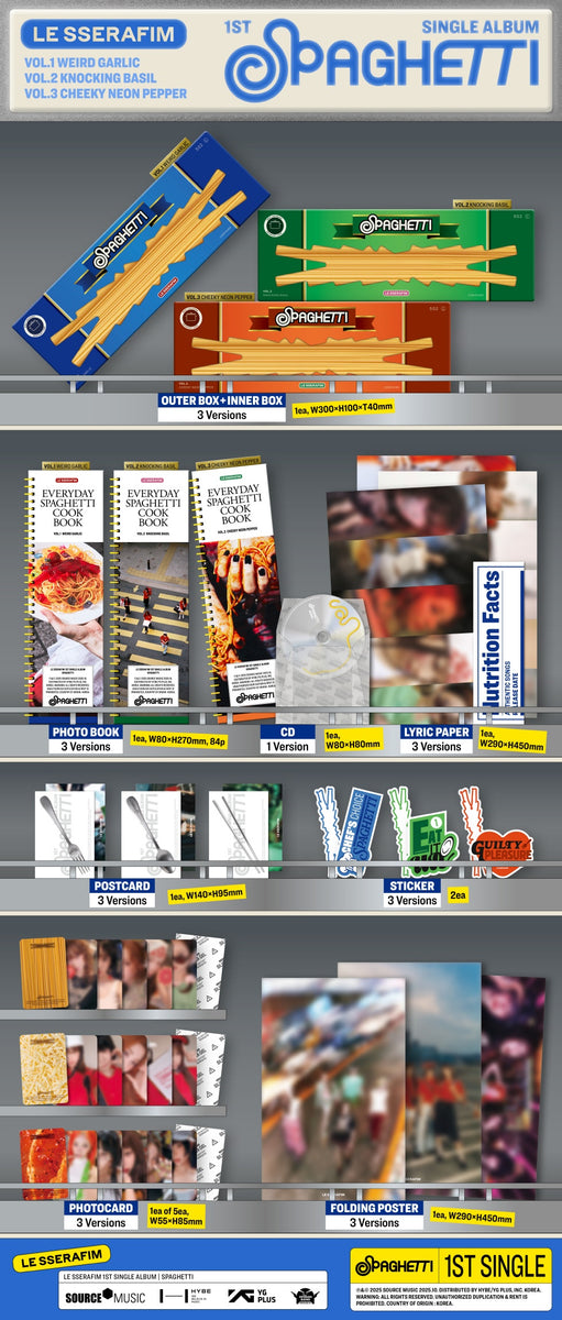 LE SSERAFIM - [SPAGHETTI] 1st Single Album 3 Version SET – kpopalbums.com